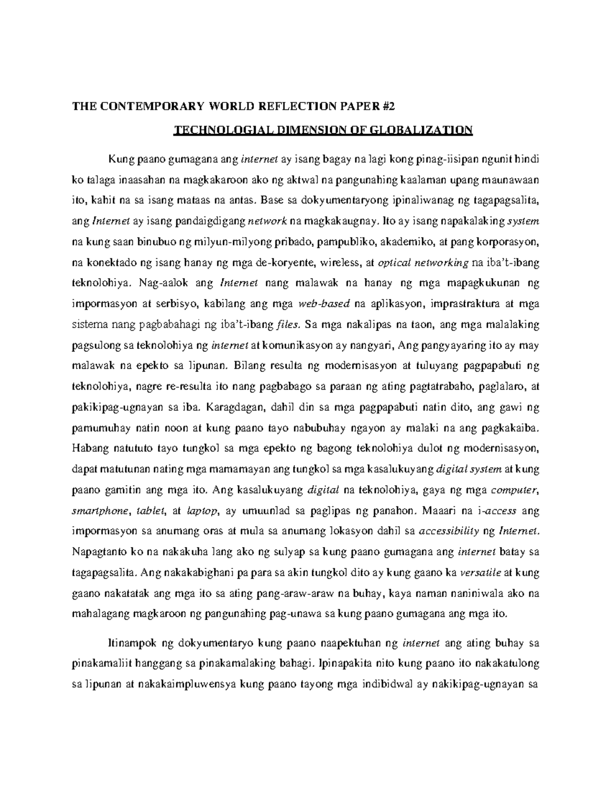 Technological Dimension of Globalization - THE CONTEMPORARY WORLD ...