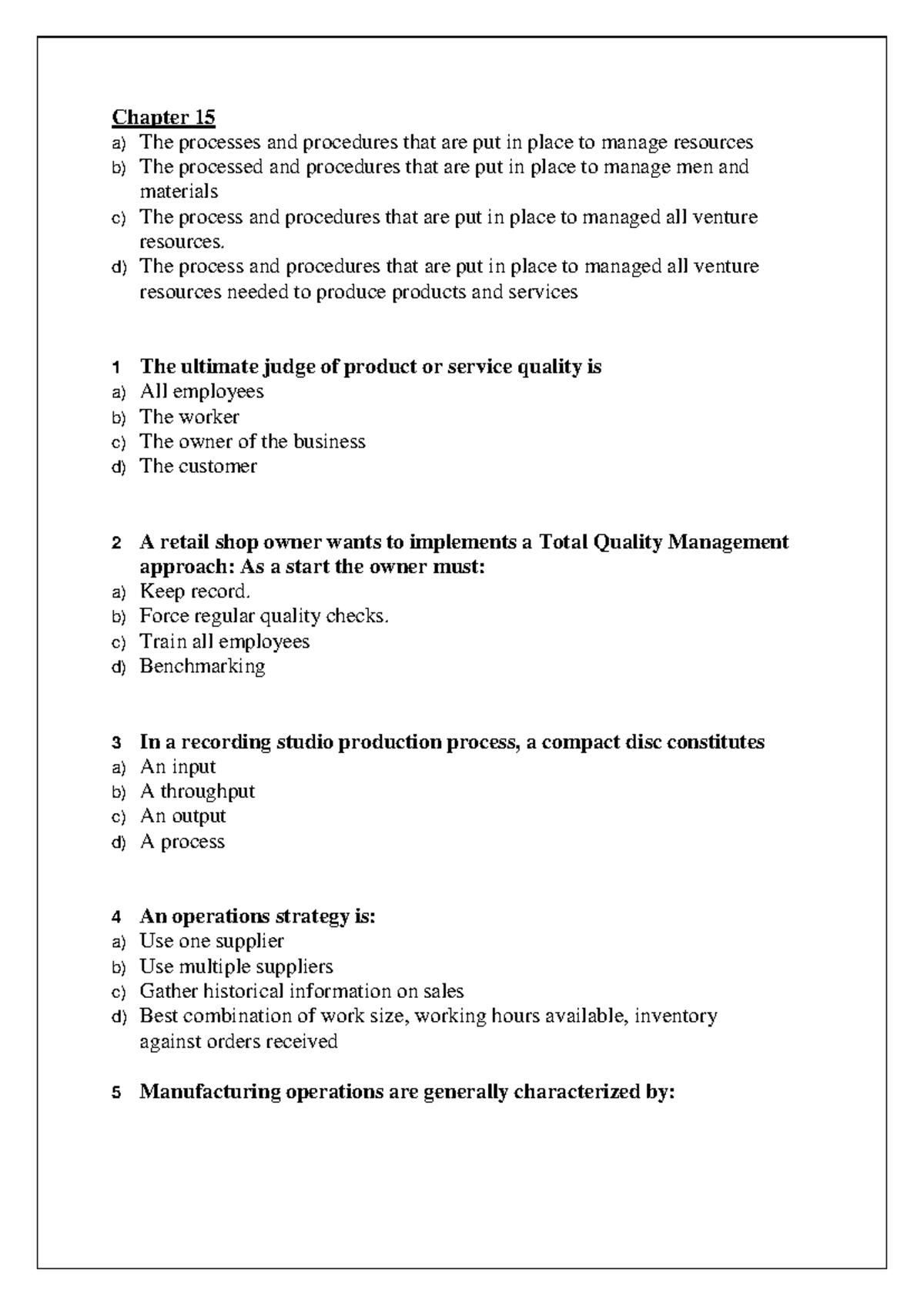 Entrepreneurship questions chapter 15pdf 1 - Chapter 15 a) The ...