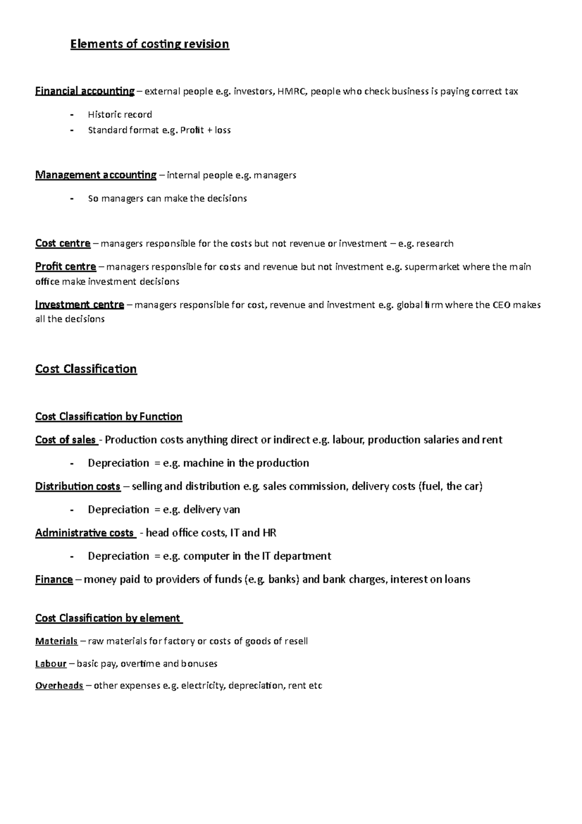 Elements of costing revision - Elements of costing revision Financial ...