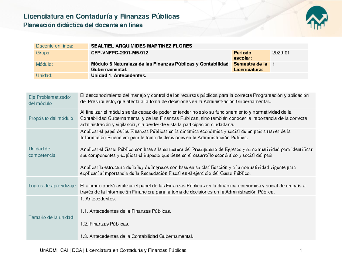 LCFP M6 U1 Planeación Didáctica - Planeación didáctica del docente en ...