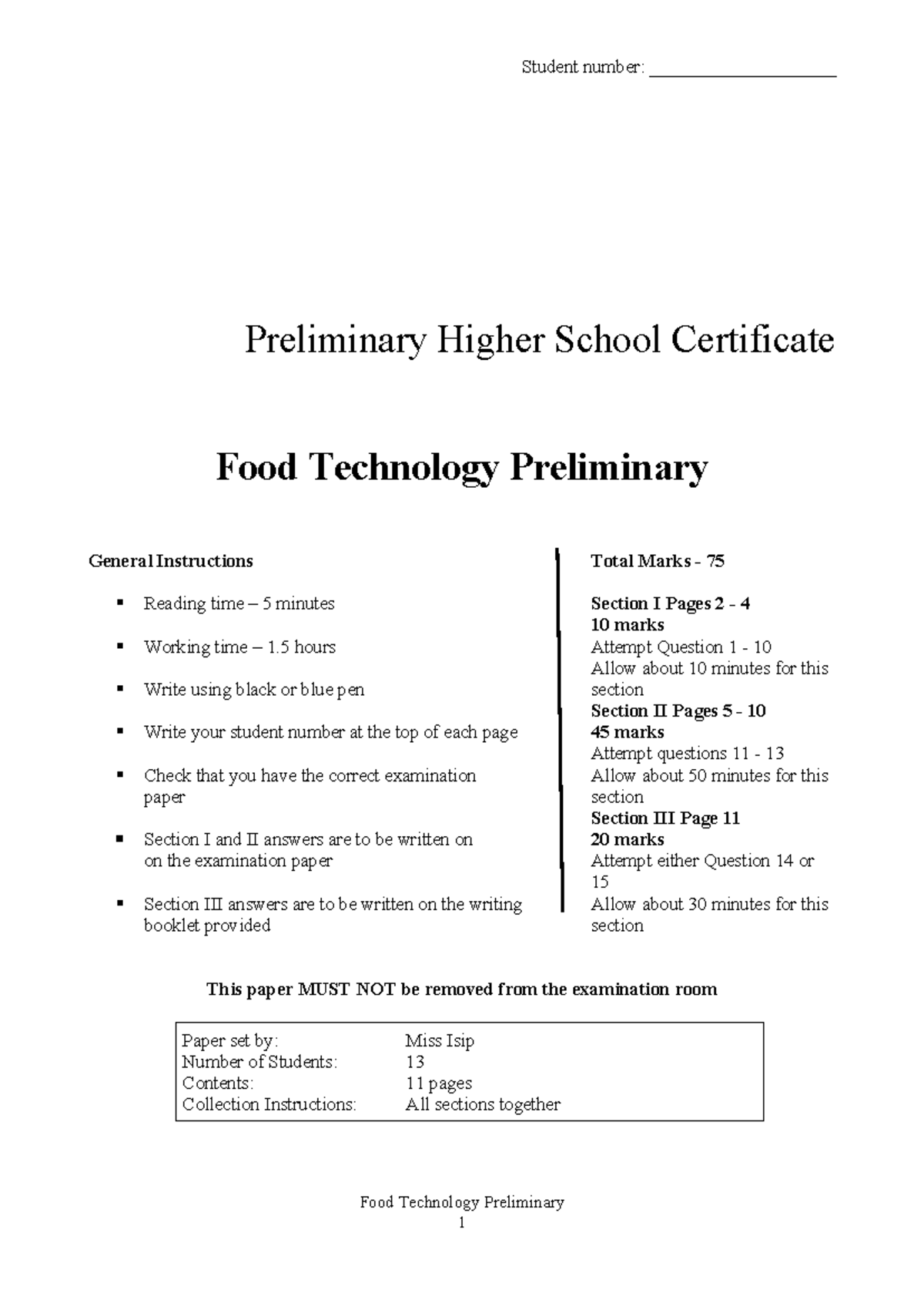 BAC Stage 6 Prelim Food Tech Exam - Preliminary Higher School ...
