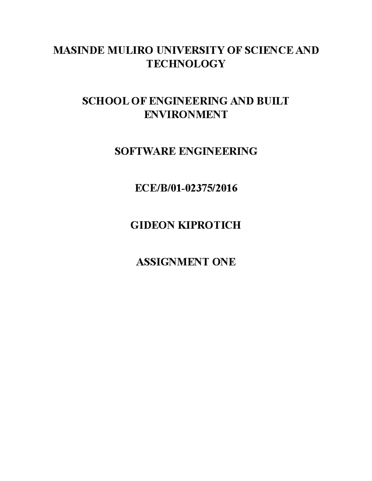 Kiprotich Gideon software engineering assn - MASINDE MULIRO UNIVERSITY OF SCIENCE AND TECHNOLOGY ...
