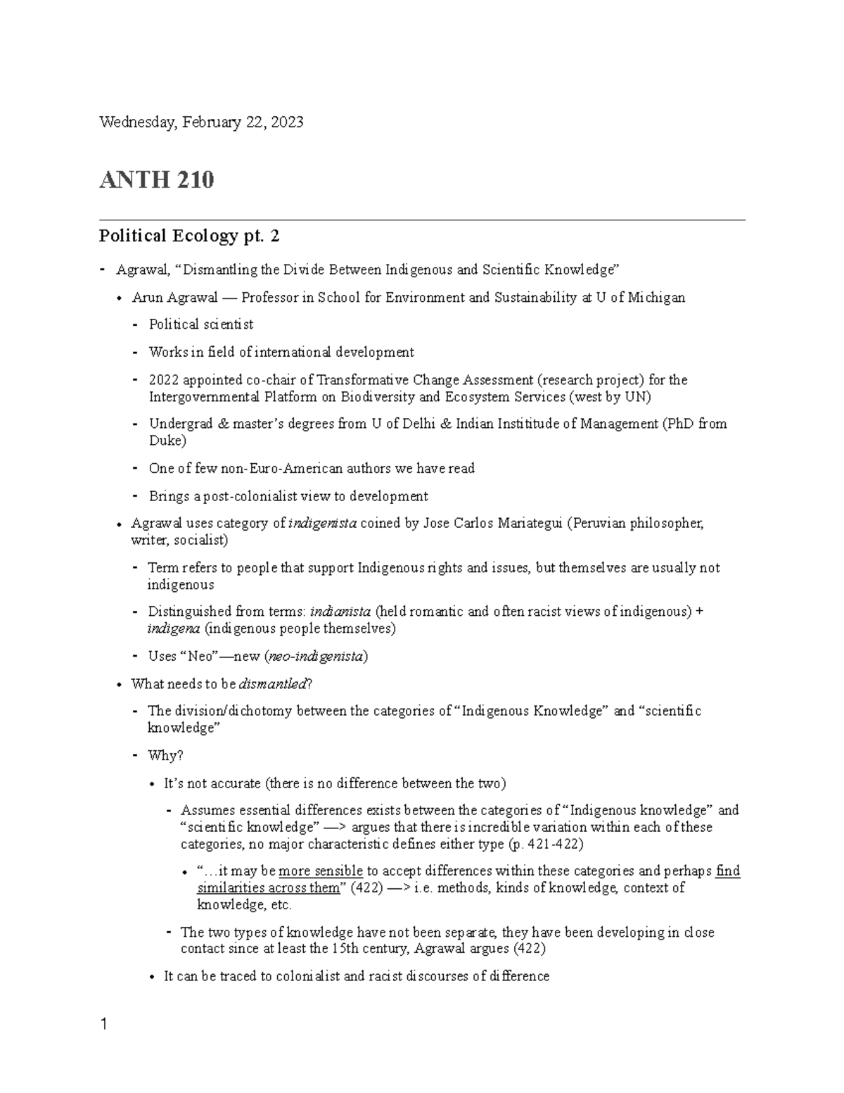 Political ecology pt 2 - Wednesday, February 22, 2023 ANTH 210 ...