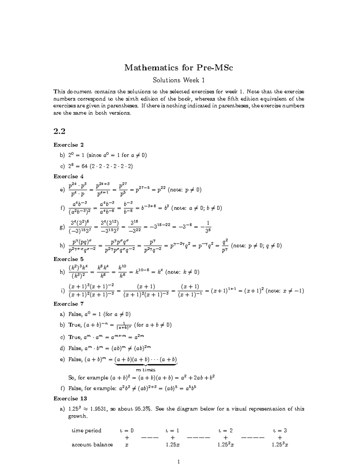 Solutions exercises week 1 - Mathematics for Pre-MSc Solutions Week 1 This document contains the ...