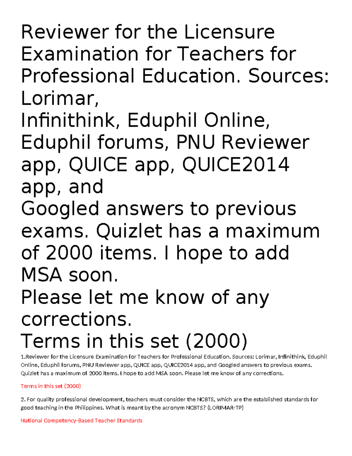 Rev. for let - Reviewer for the Licensure Examination for Teachers for ...