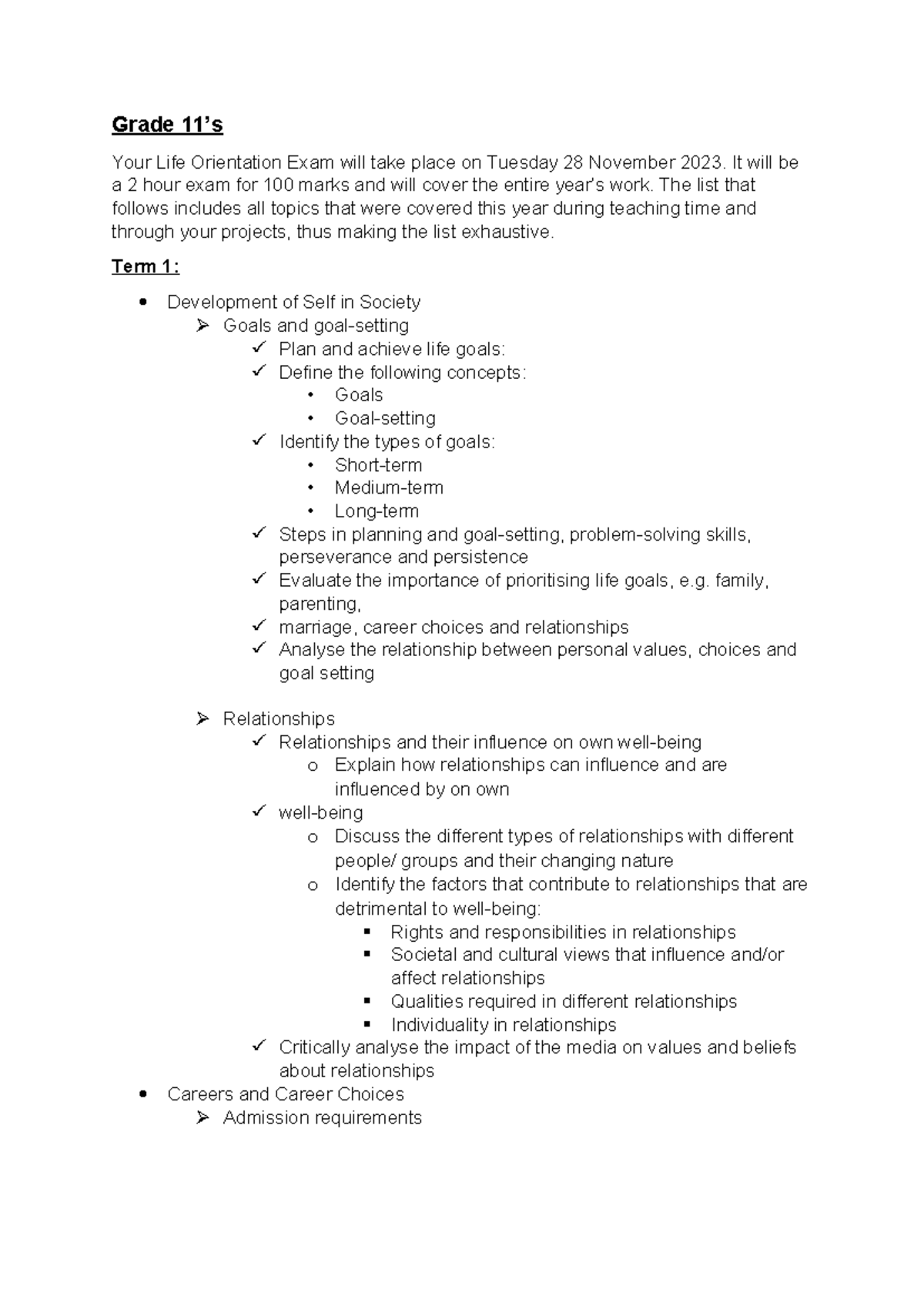 Final Exam Breakdown 2023 - Grade 11’s Your Life Orientation Exam will ...