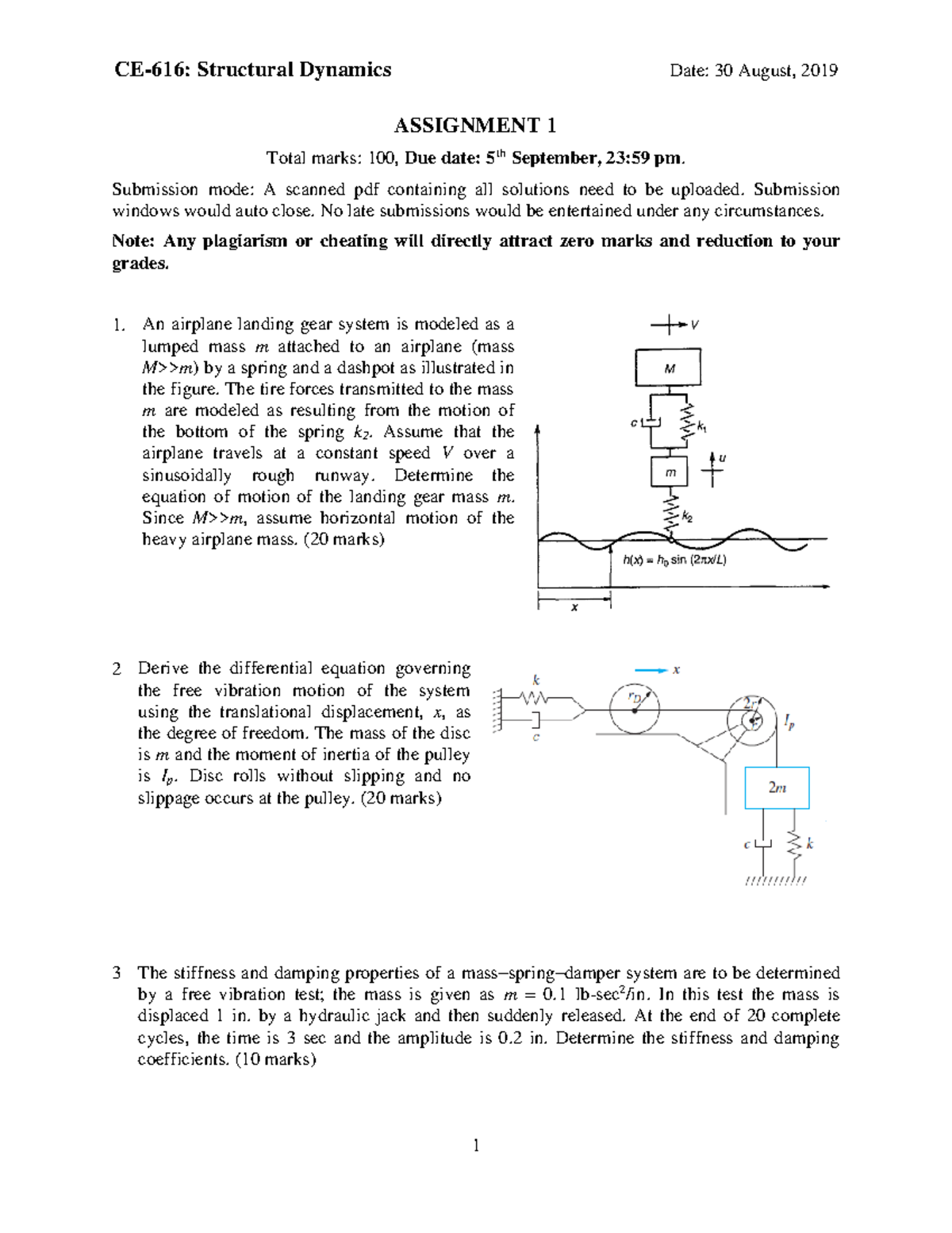 Assignment 1 - Dynamics of Structure AK CHopra - CE-616: Structural ...