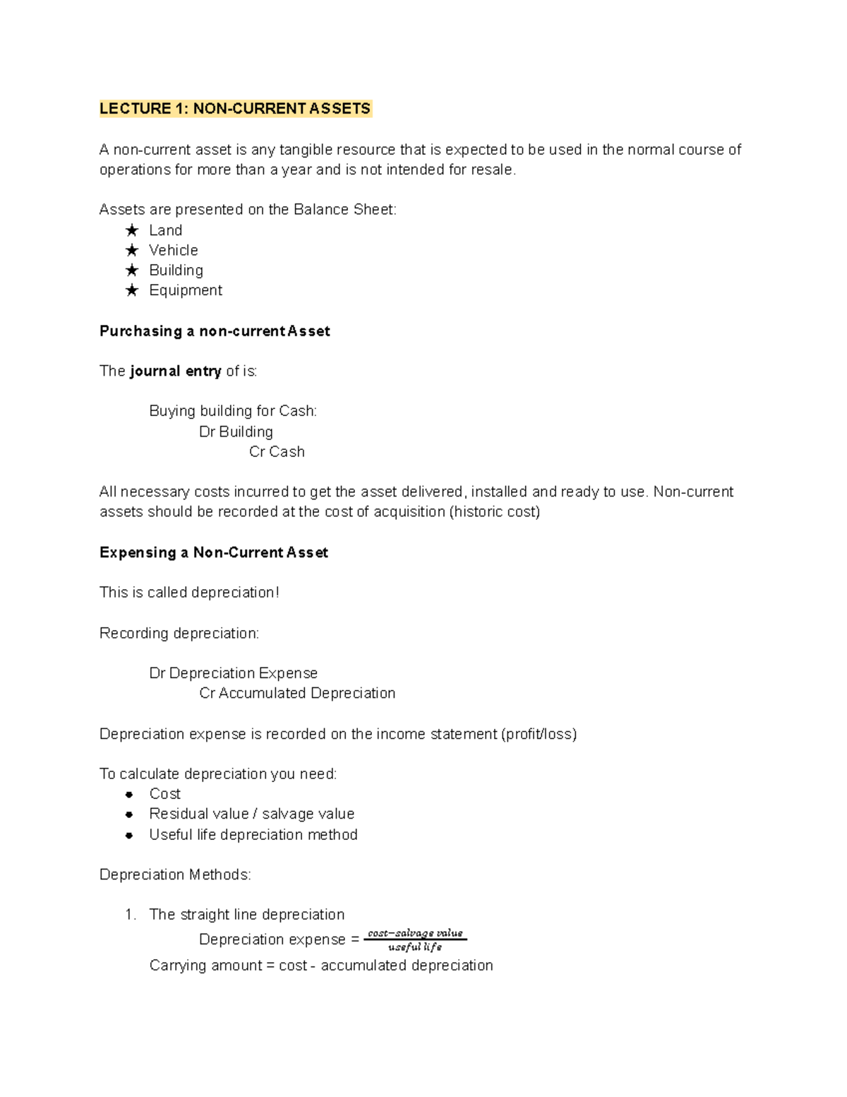 Accounting B Lecture 1 non-current assets - LECTURE 1: NON-CURRENT ...