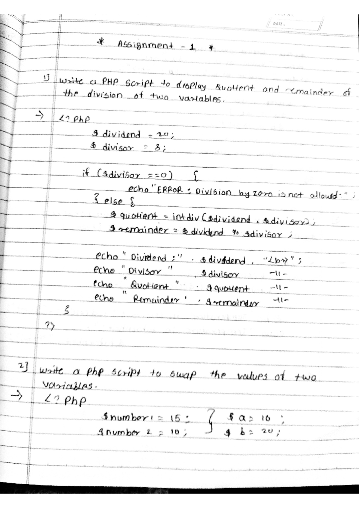 PHP 1 st Pratical - This is 1st practical of PHP subject. - DATE Assignment write a PHP script ...