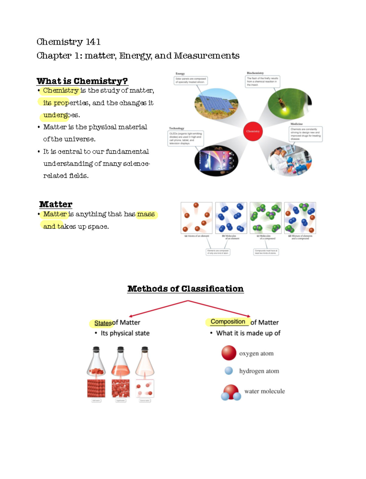 Energy, Matter, and Measurements - Chemistry 141 Chapter 1: matter ...