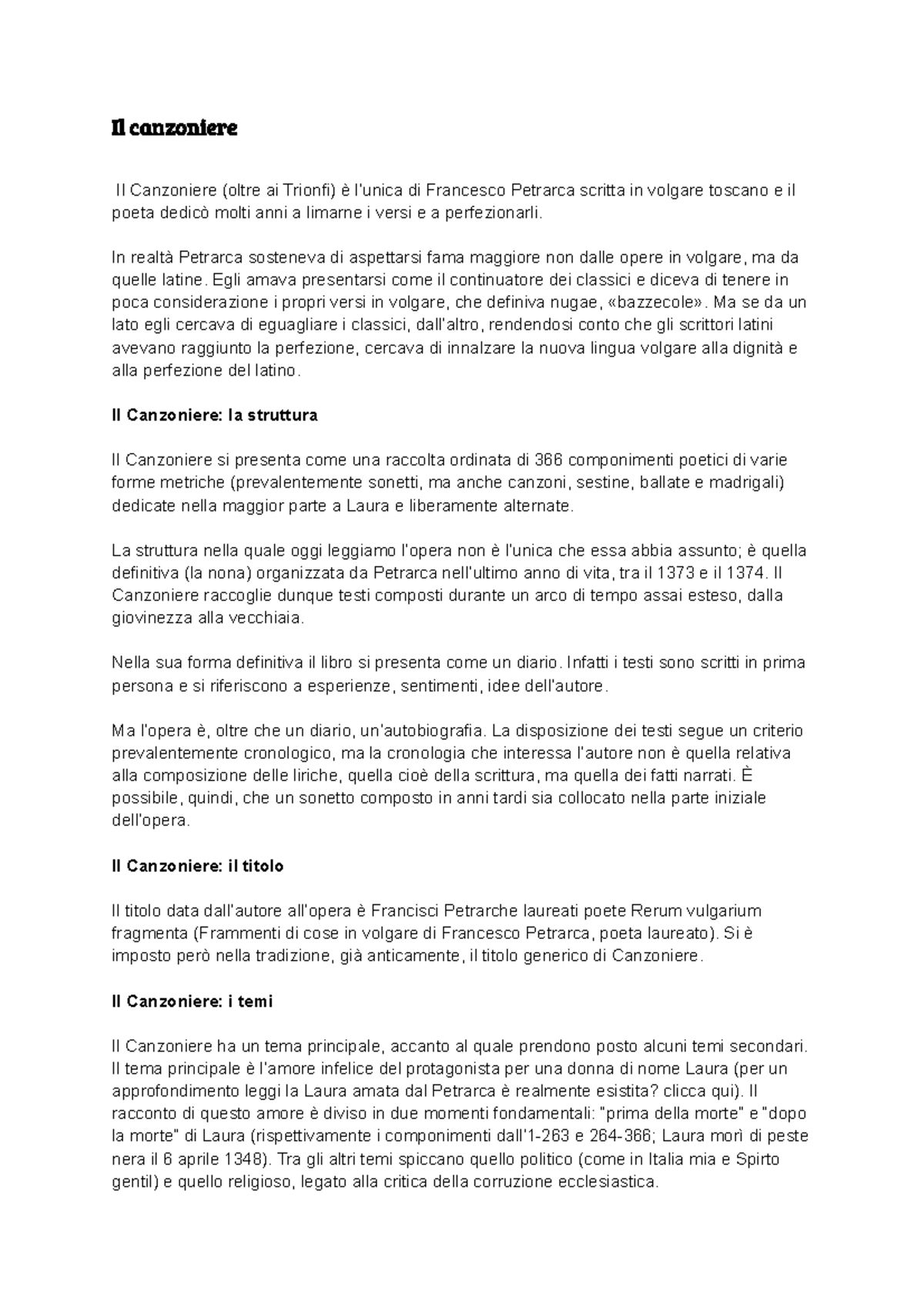 Il canzoniere - Il canzoniere Il Canzoniere (oltre ai Trionfi) è l ...