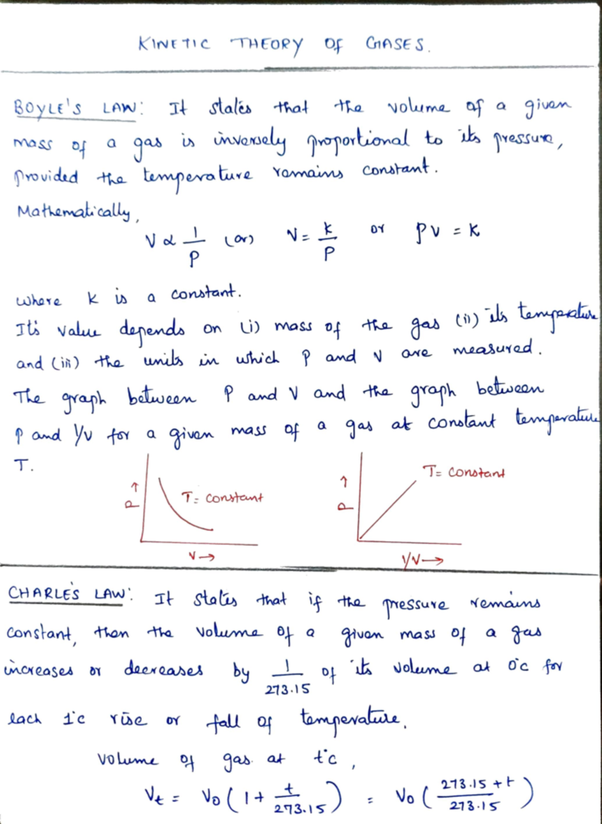 Kinetic theory of gases Notes - KINE TICc THEORY Of CASES vouma af a ...