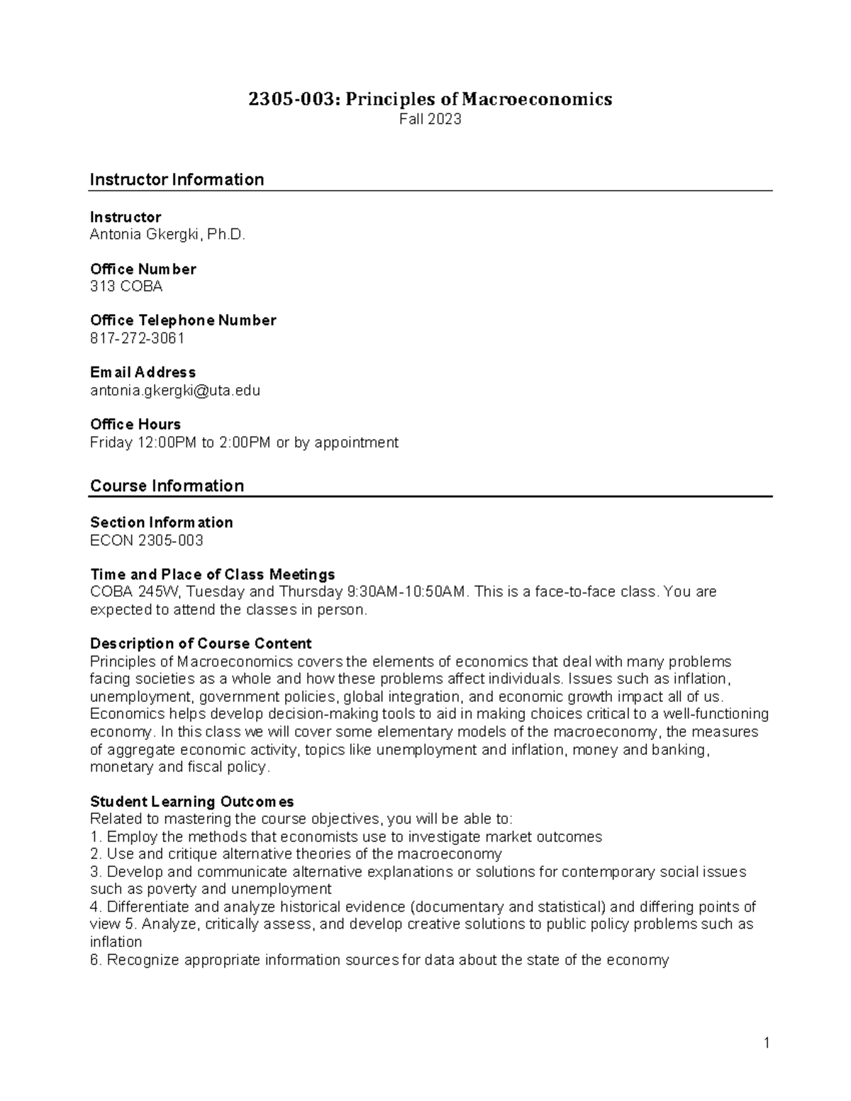 ECON 2305 - 003 Fall 2023 Syllabus - 2305-003: Principles of ... ECON 2305 - 003 Fall 2023 Syllabus - 2305-003: Principles of ...