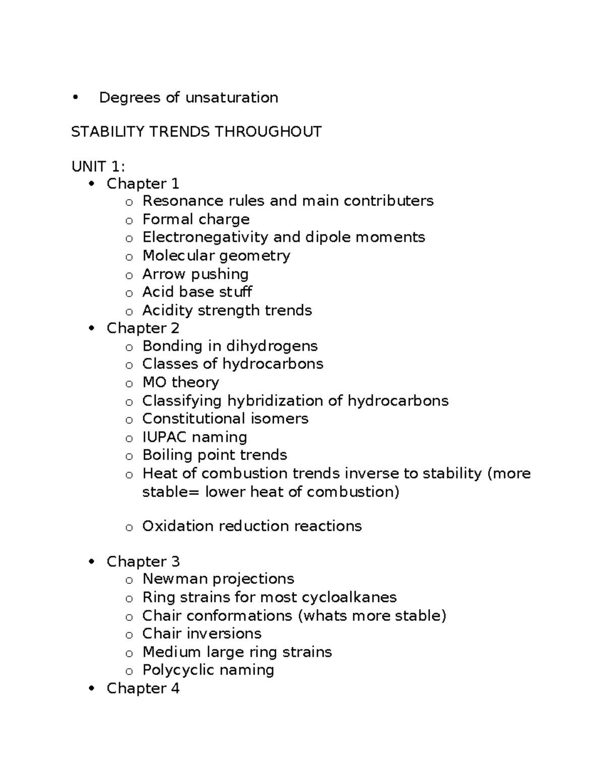 Finals study guide - notes - Degrees of unsaturation STABILITY TRENDS ...