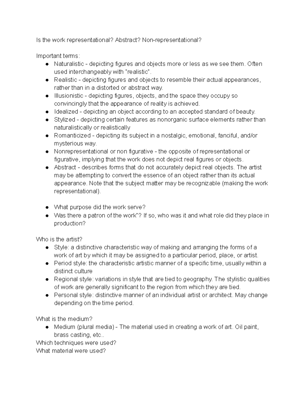 Art Hist Lect 1 pt 2 - Is the work representational? Abstract? Non ...