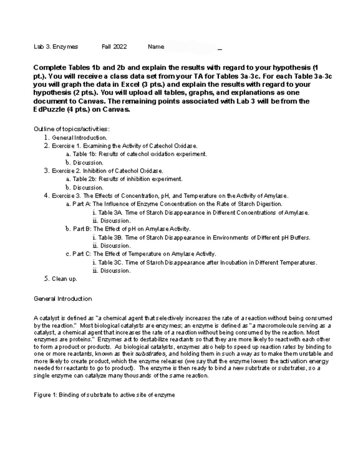 Lab 3 - lab 3 bio 61 - Lab 3. Enzymes Fall 2022 Name ...