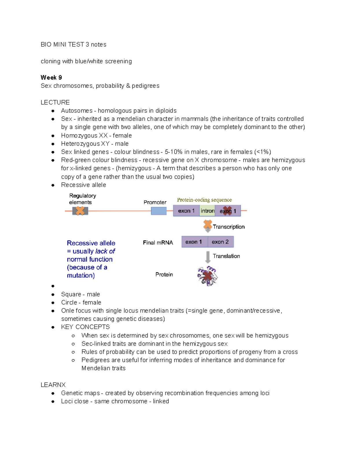 BIO MINI TEST 3 notes - BIO MINI TEST 3 notes cloning with blue/white ...