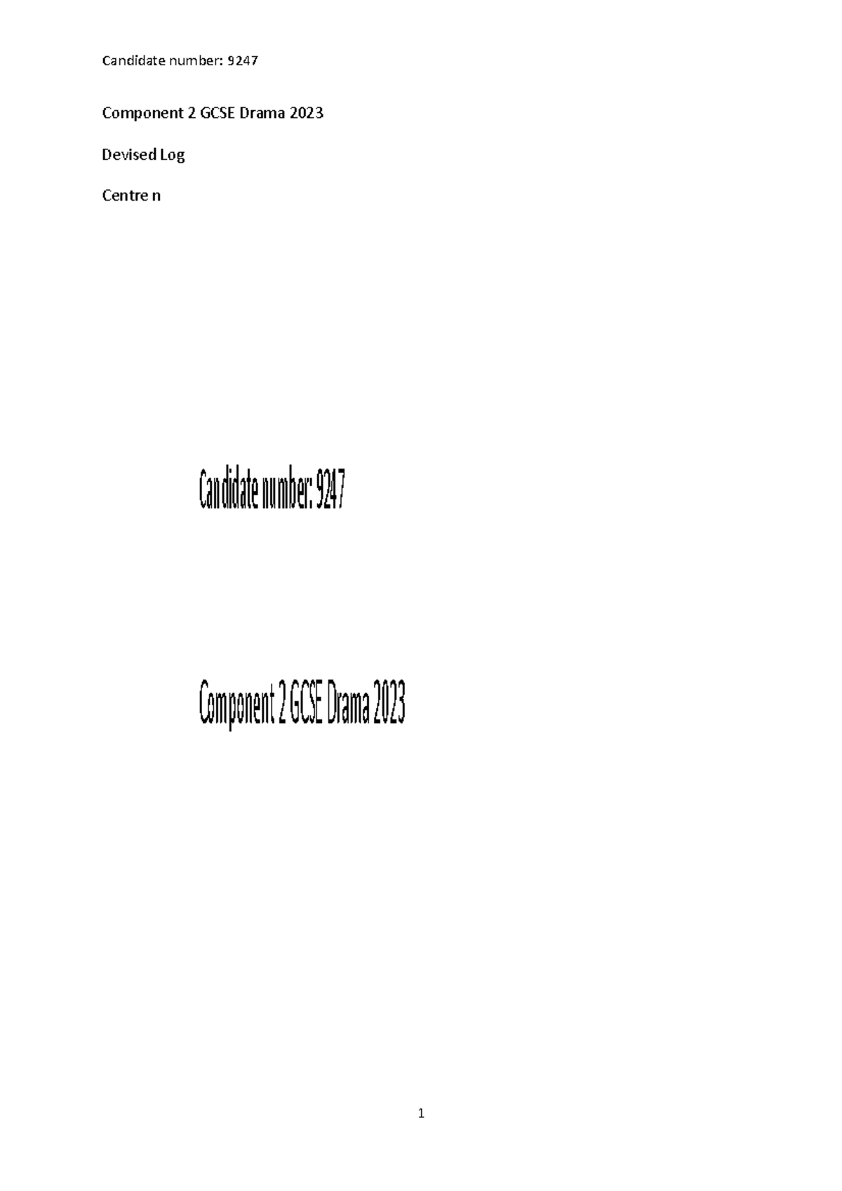Devised Log Final - Component 2 GCSE Drama 2023 Devised Log Centre n ...