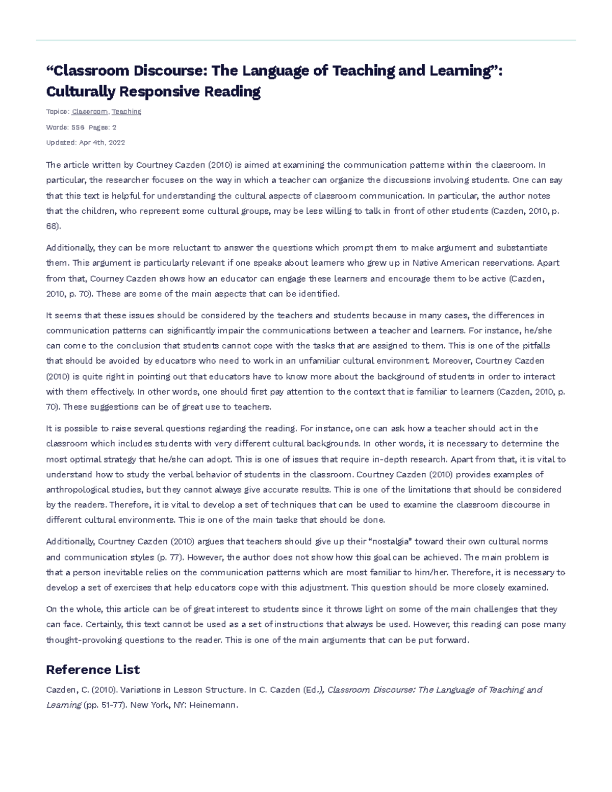 "Classroom Discourse- The Language of Teaching and Learning ...