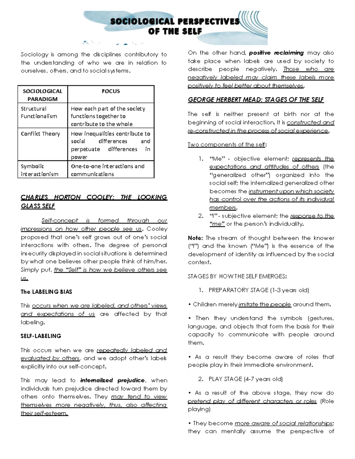 Sociological perspectives of the self - Sociology is among the ...