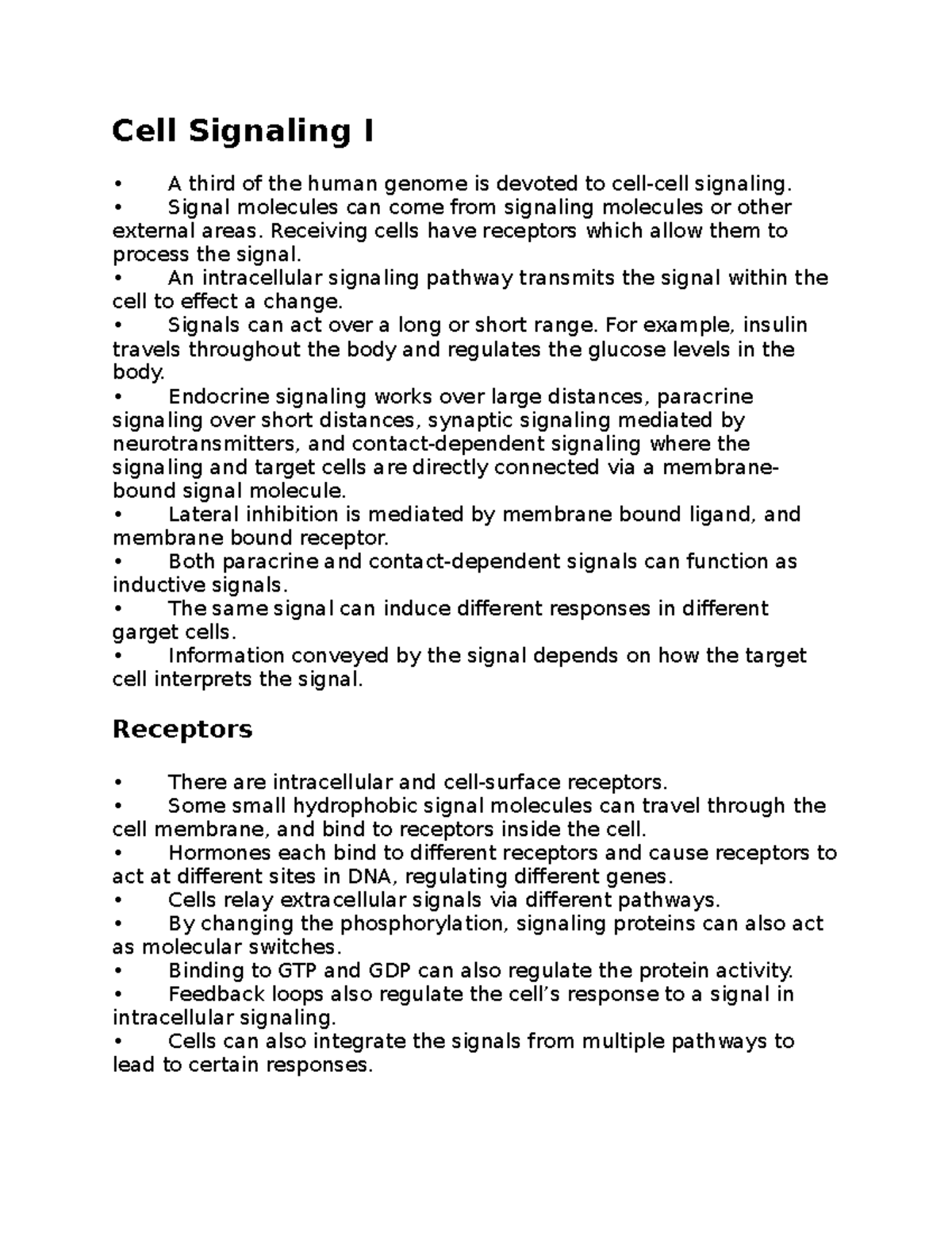 Cell Signaling I Lecture Notes Taken In Class For Biomg 1350 Taught By Professor Chris Fromme