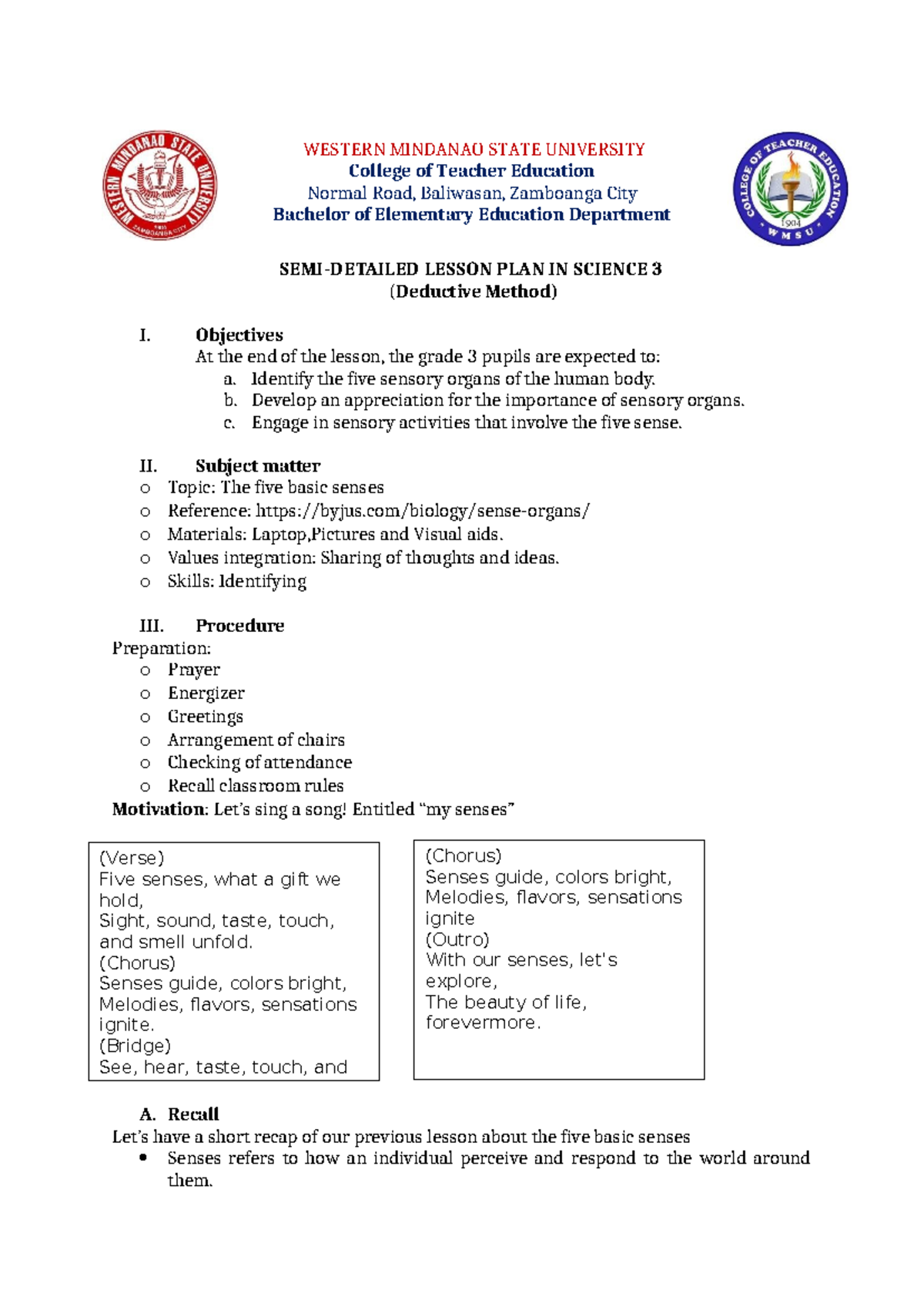 Deductive method - Lesson plan - WESTERN MINDANAO STATE UNIVERSITY ...