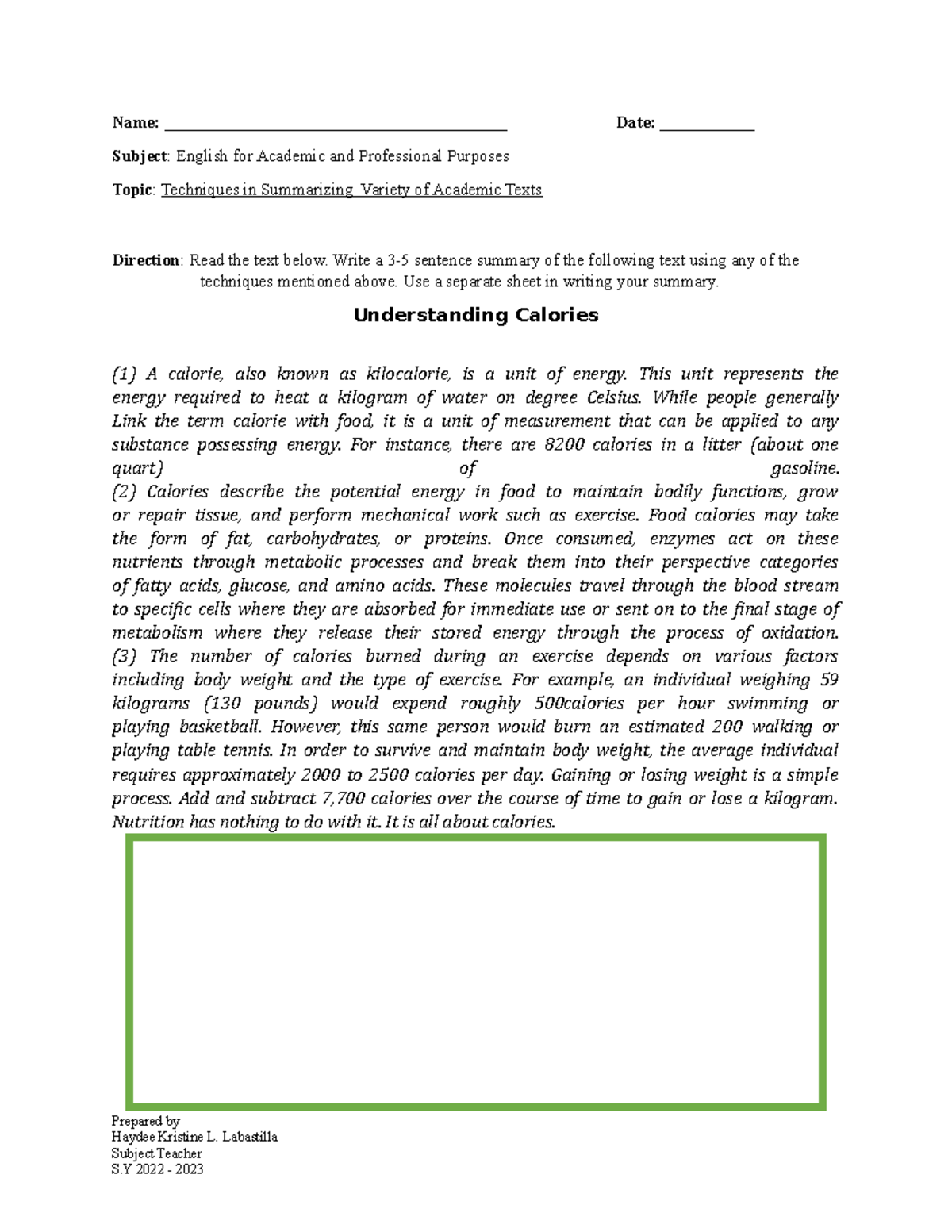 Techniques - n/a - Name: ________________________________________ Date ...