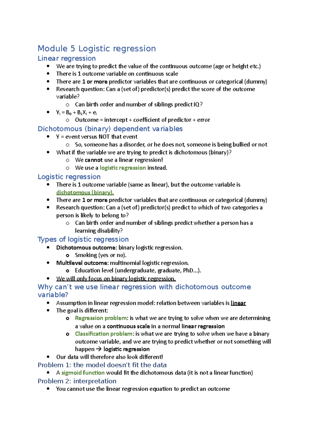 Module 5 logistic regression sv - Module 5 Logistic regression Linear regression We are trying ...