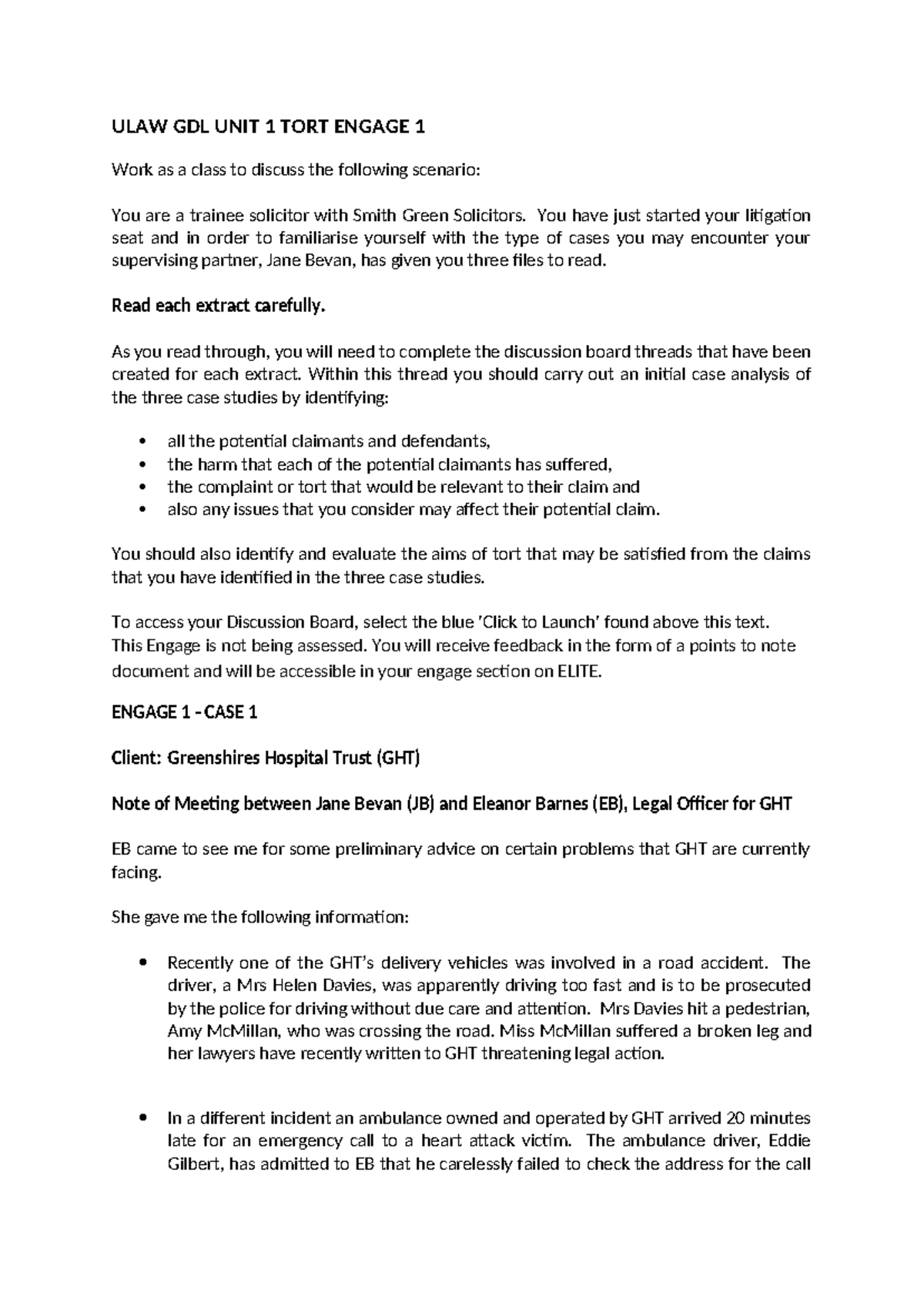 GDL TORT UNIT 1 Engage 4 - Tutorial work - ULAW GDL UNIT 1 TORT ENGAGE ...