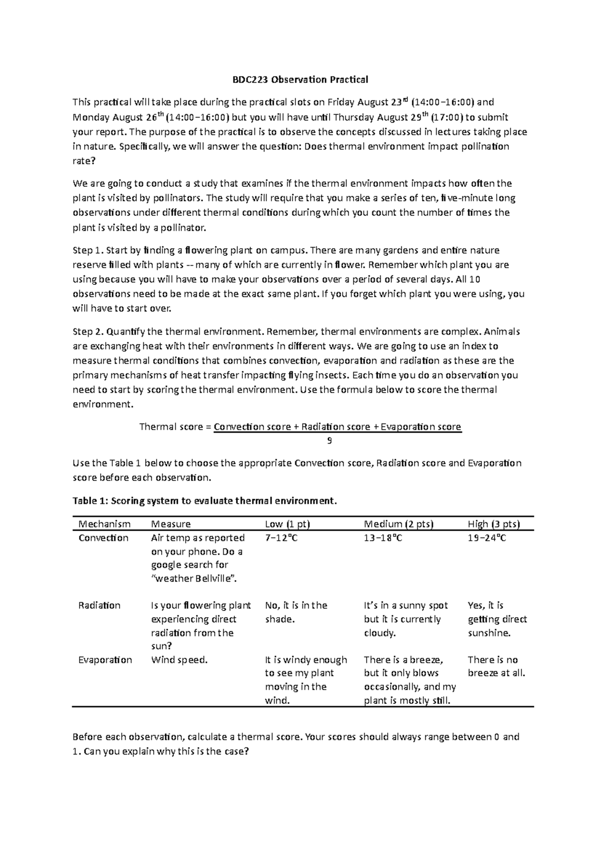 BDC223 Observation Practical - The purpose of the practical is to ...