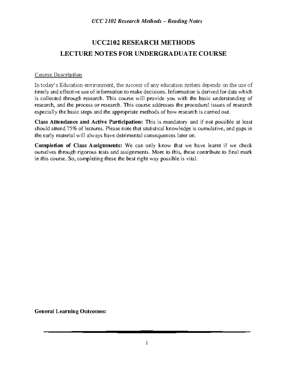 UCC 2102 Research Methodology Reading Notes - UCC2102 RESEARCH METHODS ...