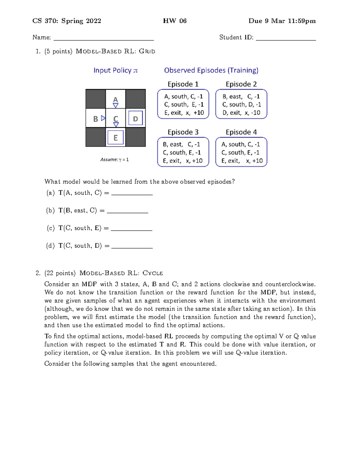 Hw06 - Homework 6 for cs370 - CS 370: Spring 2022 HW 06 Due 9 Mar 11 ...