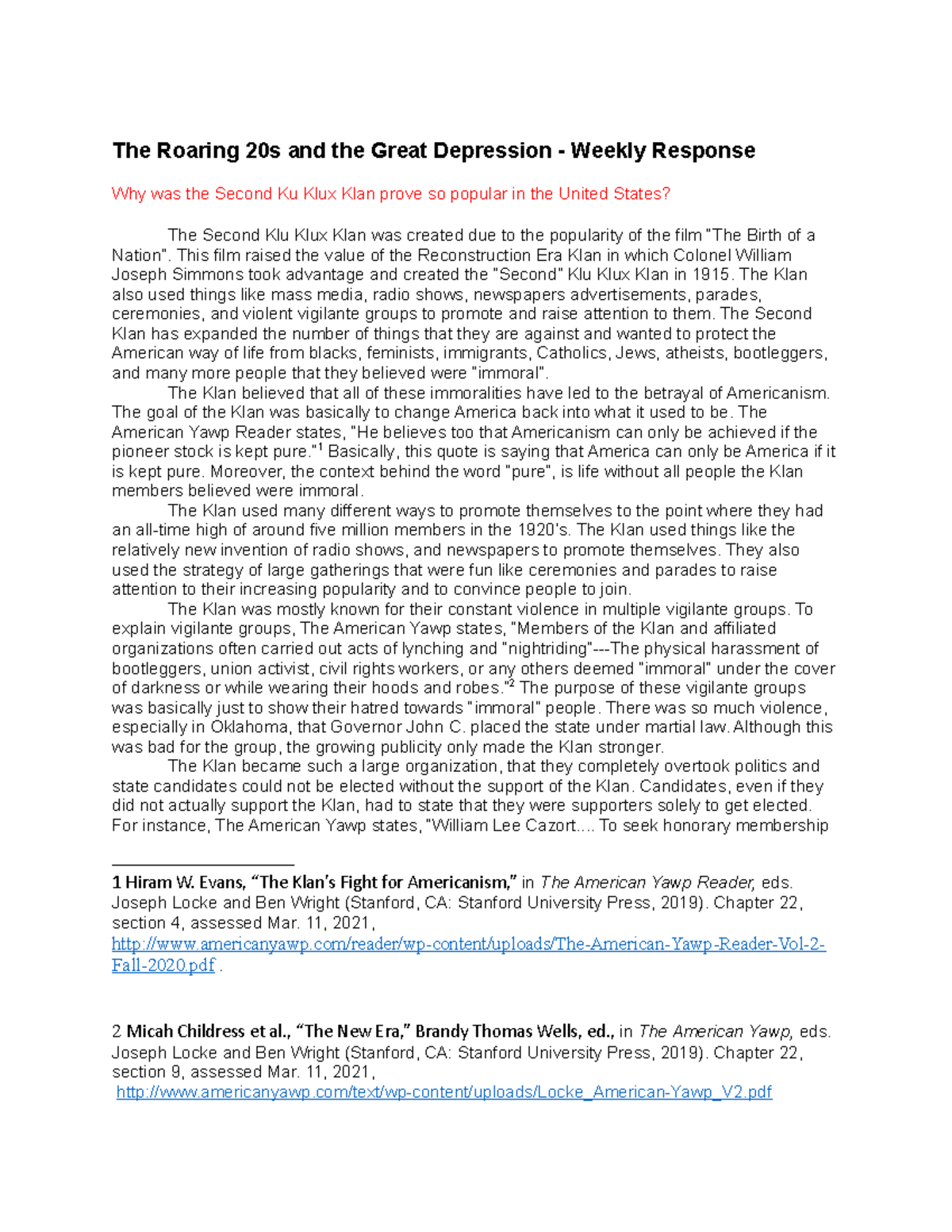 Weekly Respose- 20's - The Roaring 20s and the Great Depression ...