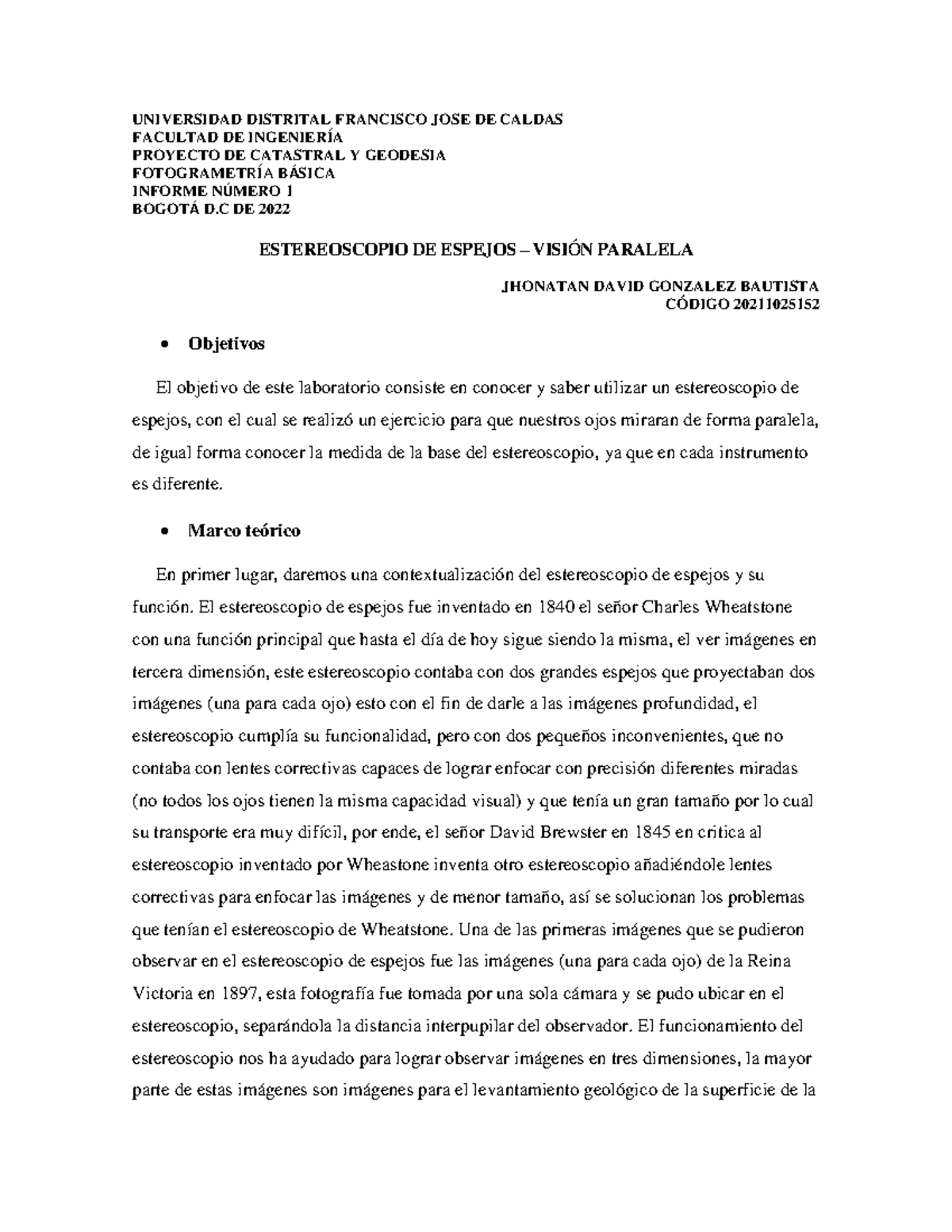 Informe uno - colocar correctamente las fotos - UNIVERSIDAD DISTRITAL ...