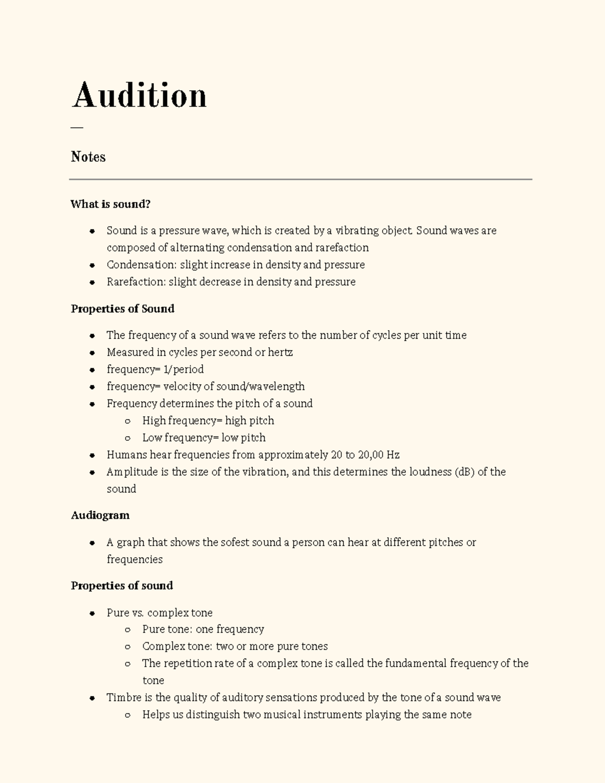 Class notes - Audition ___ Notes What is sound? Sound is a pressure ...