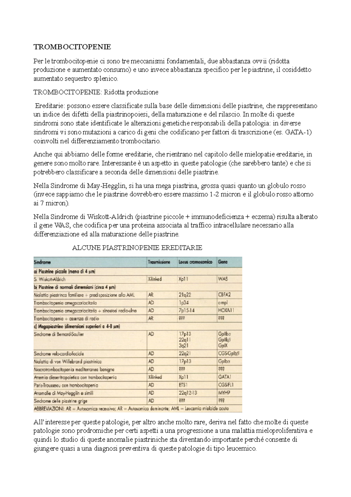 Trombocitopenie - Fisiologia - UniPr - Studocu