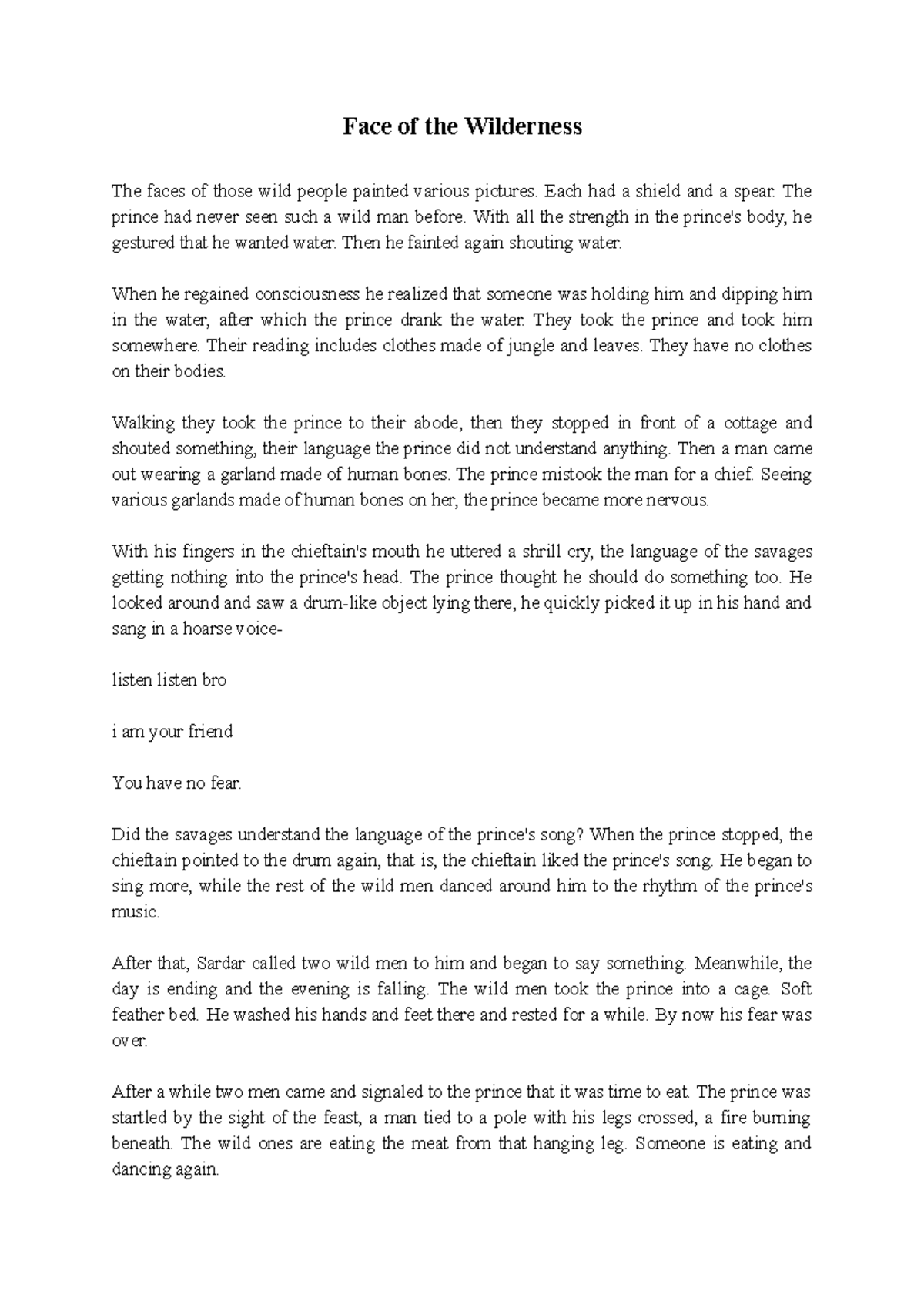 4 - Story Writing Practice - Face of the Wilderness The faces of those ...