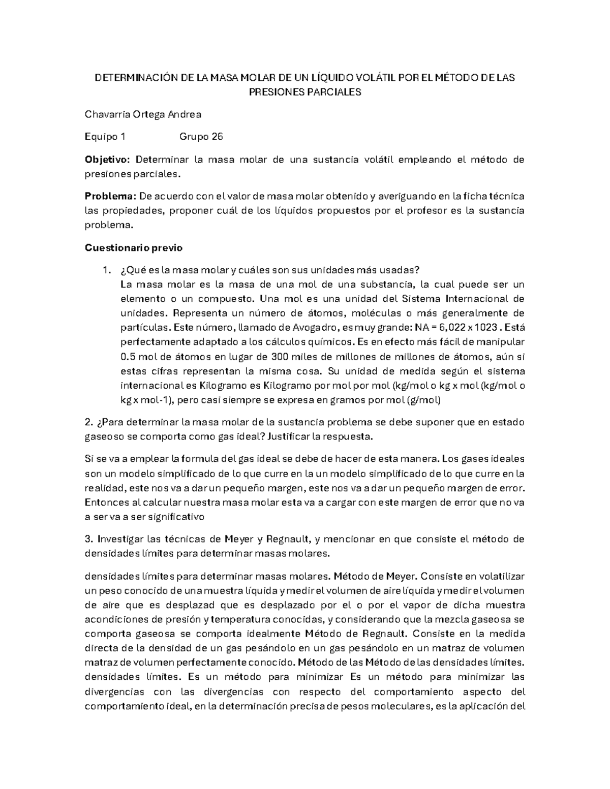 Previo 5 - Reporte - DETERMINACIÓN DE LA MASA MOLAR DE UN LÍQUIDO ...