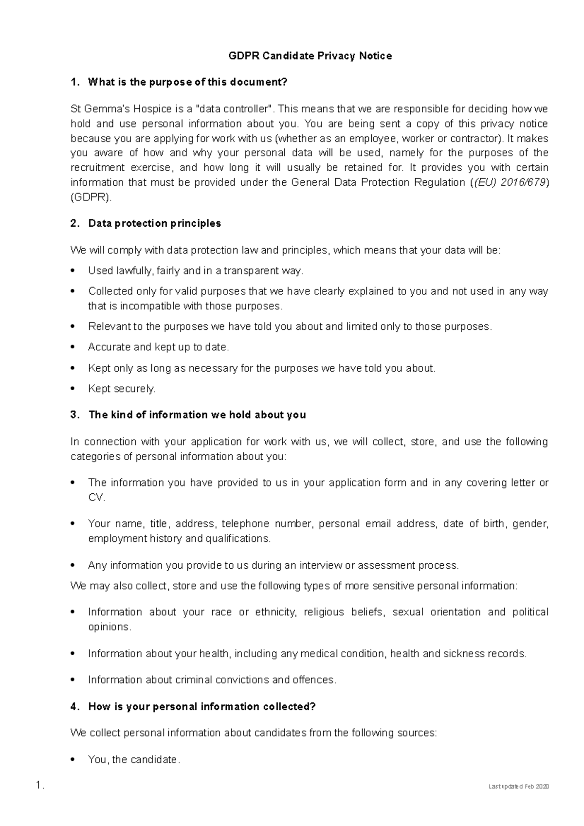 St Gemma s GDPR Candidate privacy notice UK - GDPR Candidate Privacy Notice What is the purpose ...