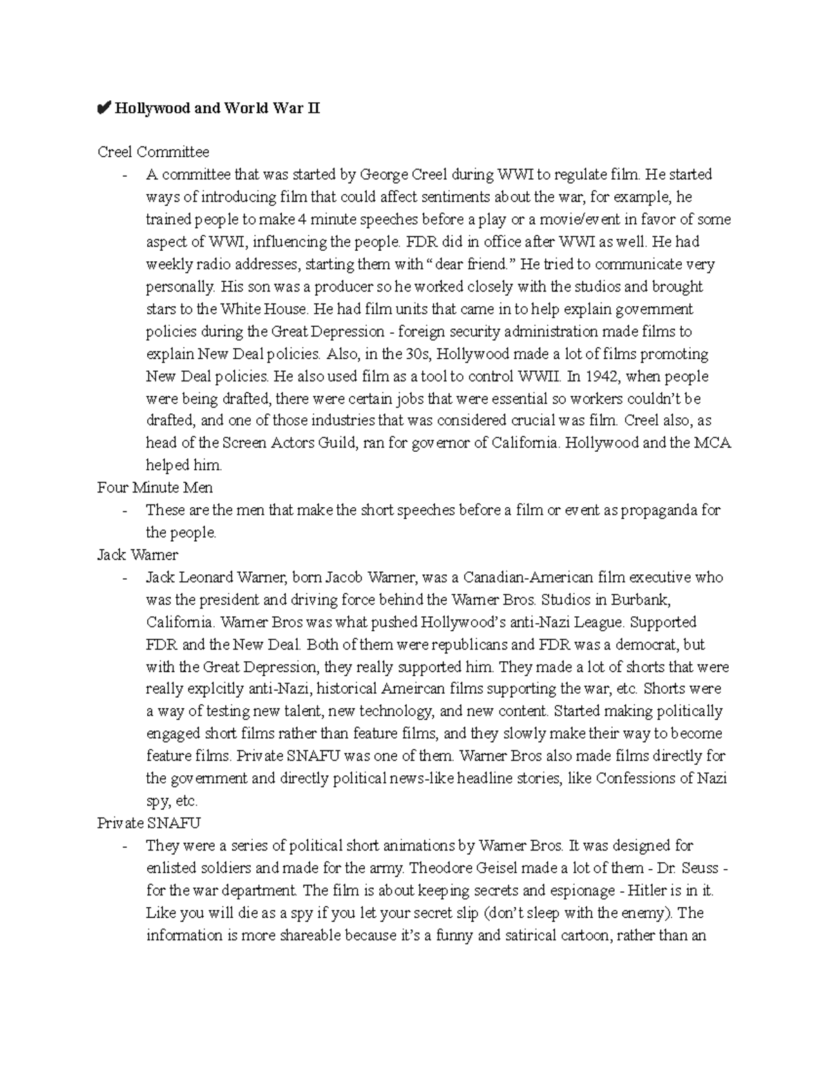 ENGL 091 - Hollywood and World War II Term Sheet - Hollywood and World ...