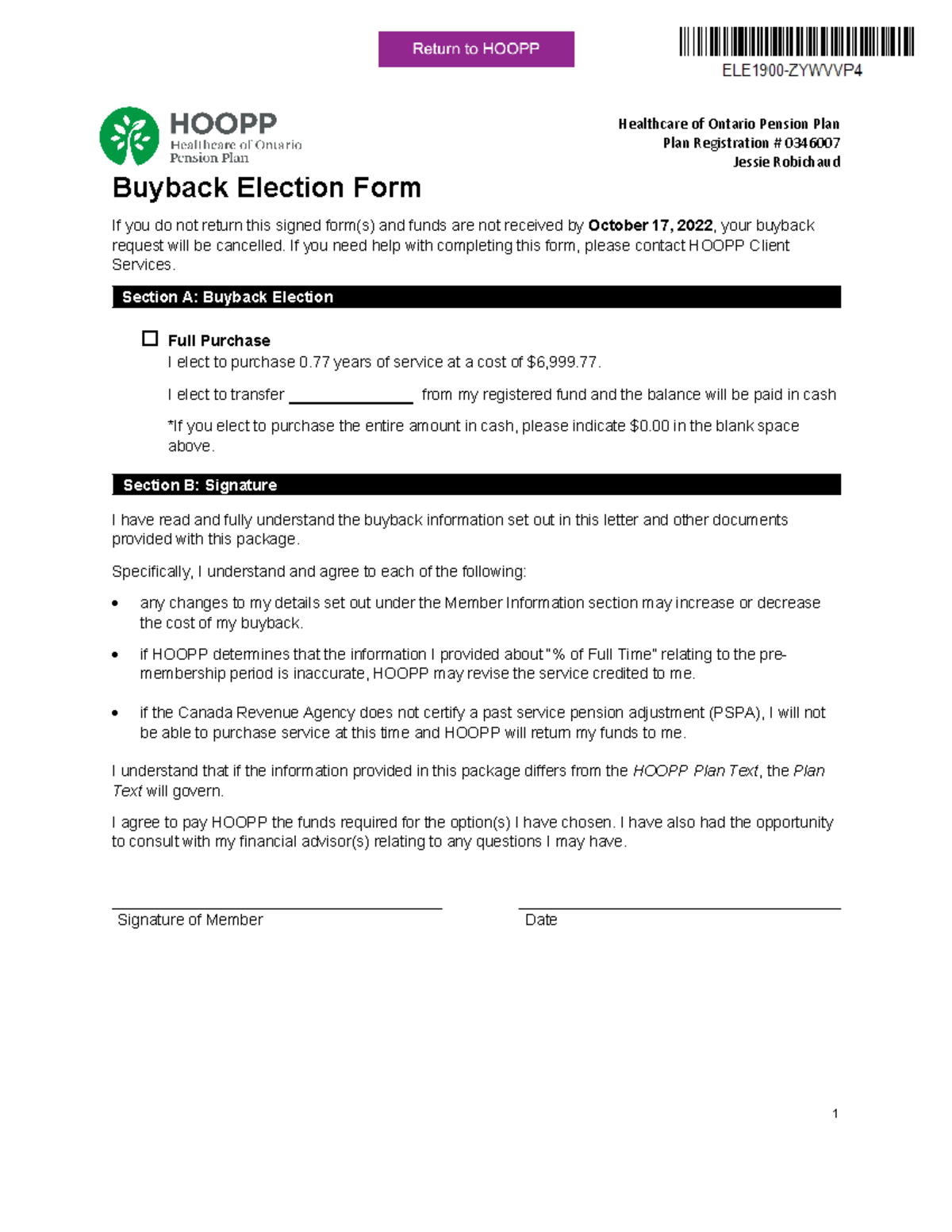 Buyback Benefit - Election form - Healthcare of Ontario Pension Plan ...