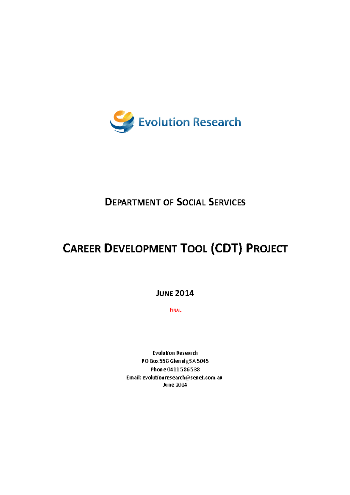 Career development tool study - DEPARTMENT OF SOCIAL SERVICES CAREER ...