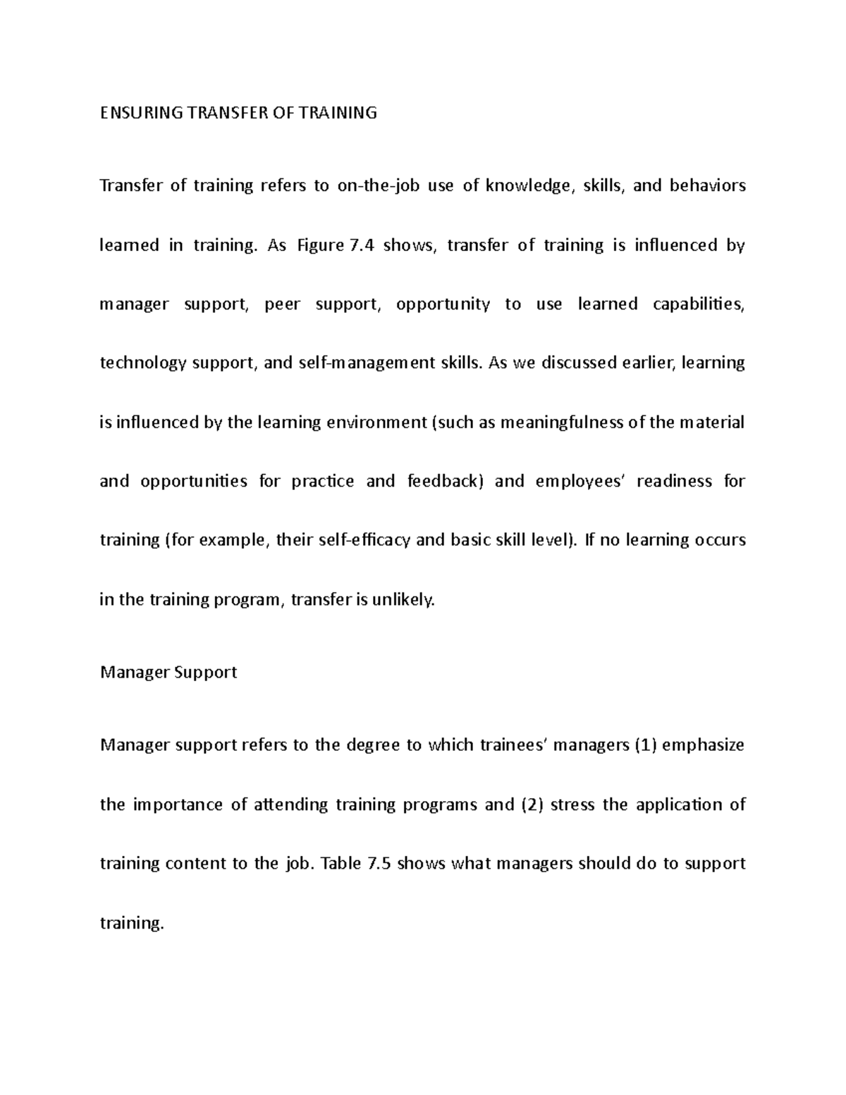 HRM 1- Ensuring Transfer OF Training - ENSURING TRANSFER OF TRAINING ...