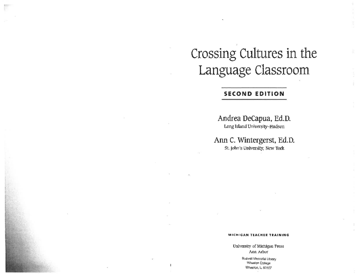 Crossing Cultures in the Language Classroom - Language and Culture ...
