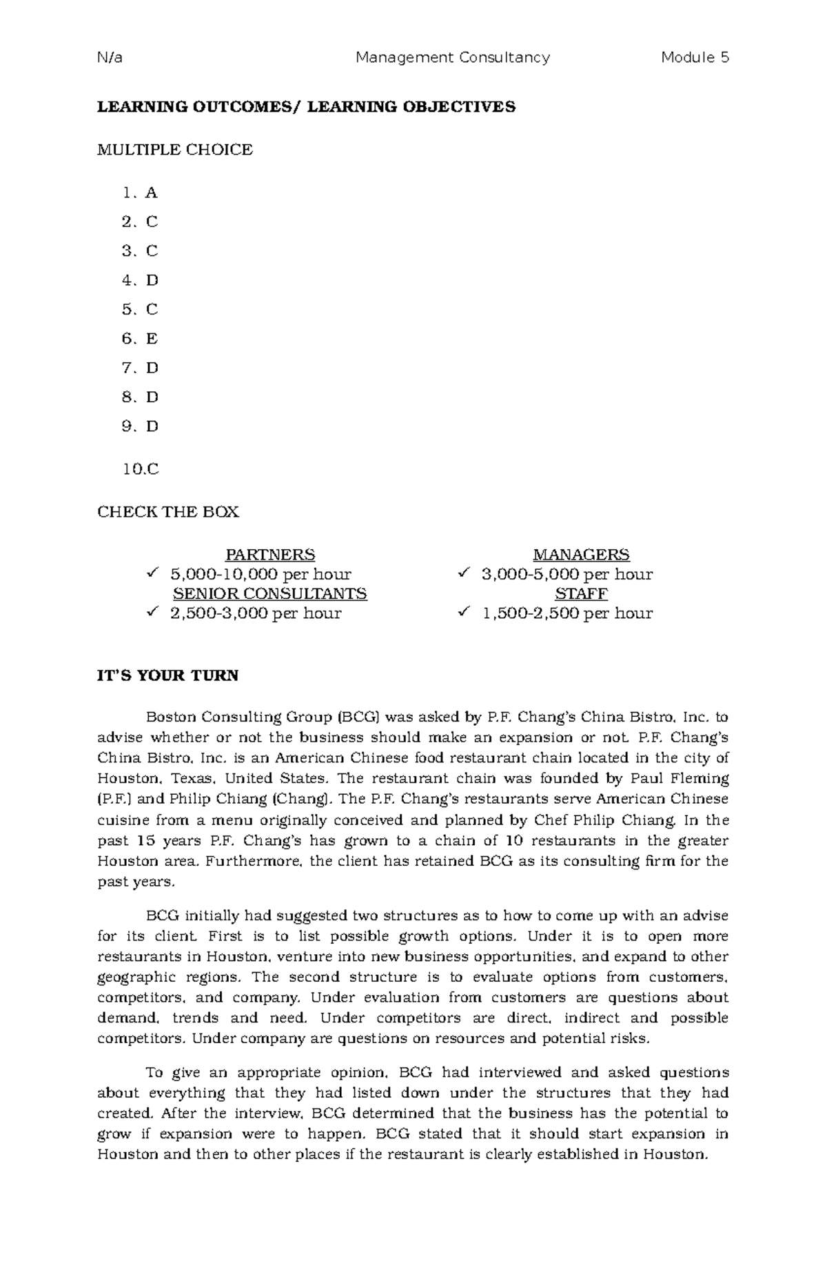 5 - Answers to some questions in management consultancy. - N/a ...