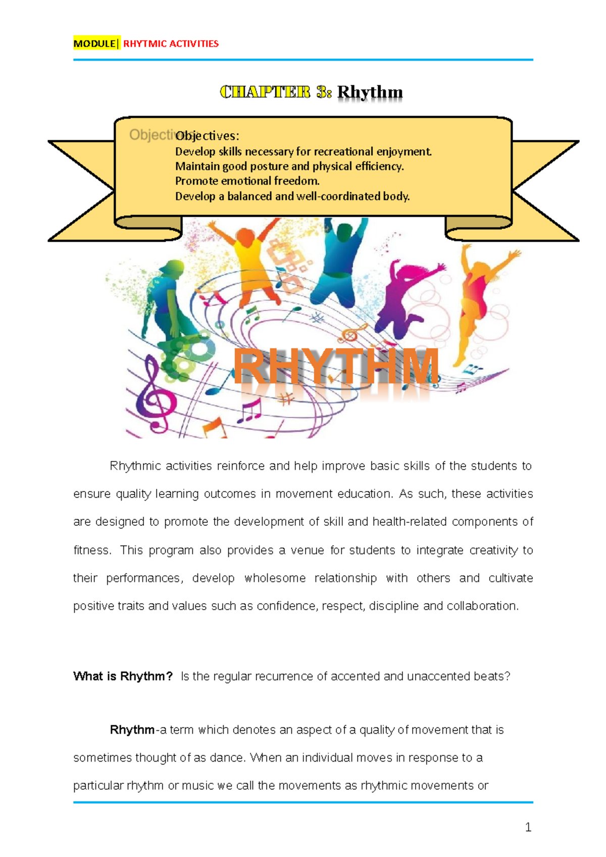Chapter 3 - Rhythm - MODULE | RHYTMIC ACTIVITIES 1 Rhythm Objectives ...