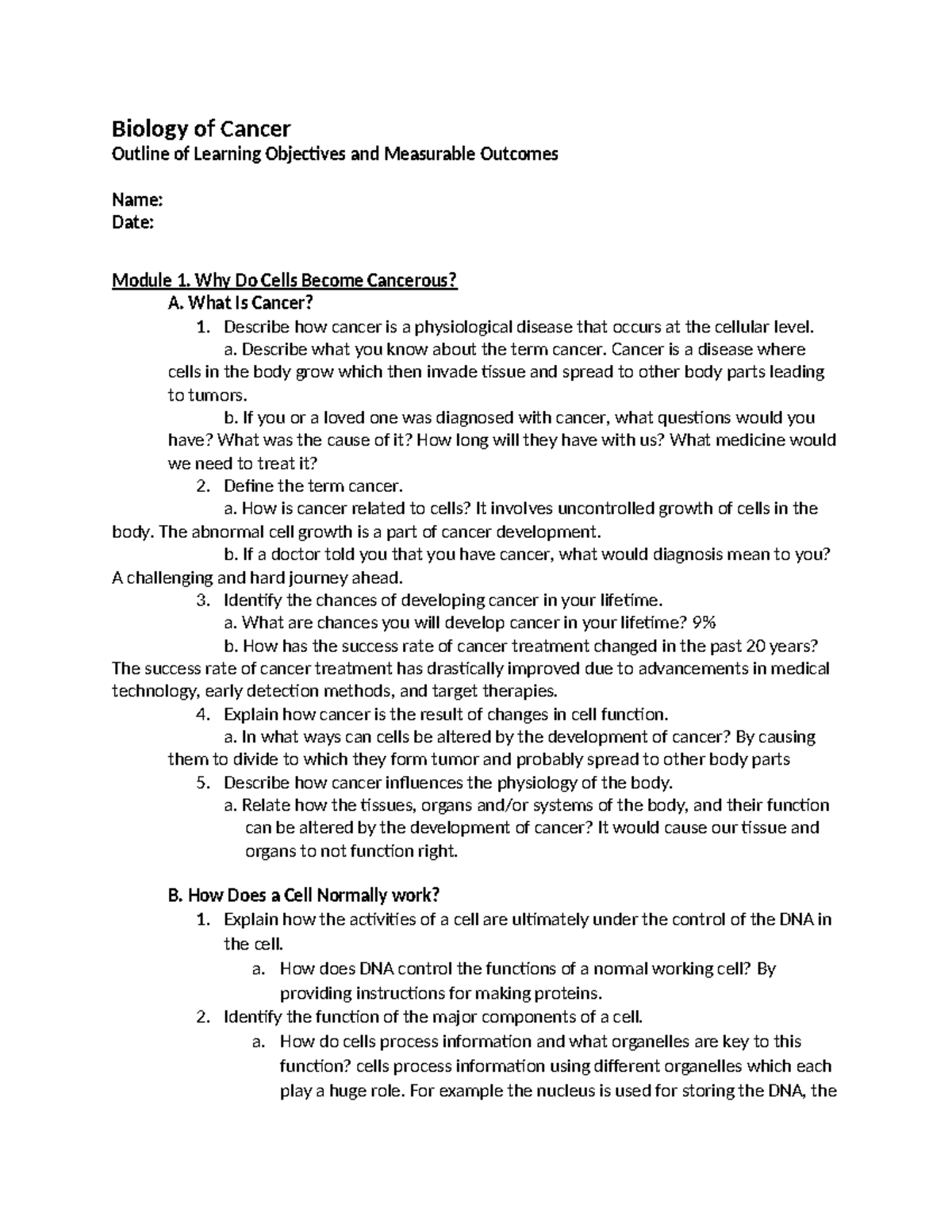 Unit 2- Module 1-1 - work - Biology of Cancer Outline of Learning ...