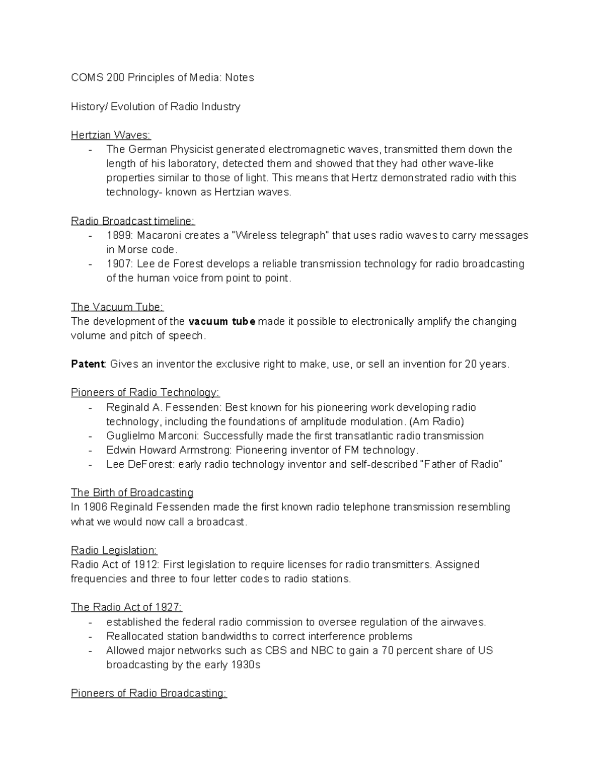 COMS 200 Principles of Media Notes - COMS 200 Principles of Media ...