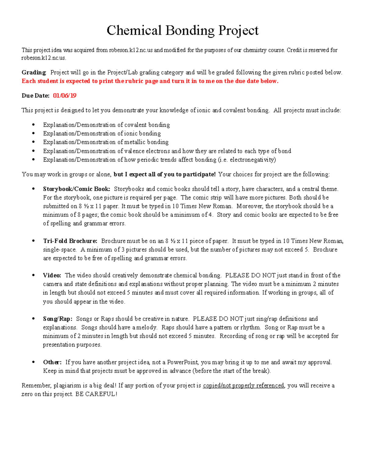 Chem Honors Chemical Bonding Projec - Chemical Bonding Project This ...