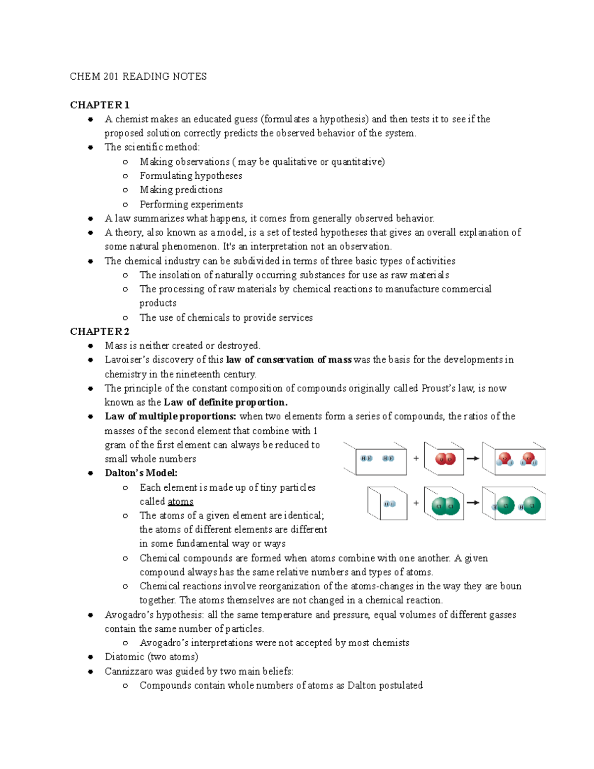 CHEM 201 Reading Notes - n/h - CHEM 201 READING NOTES CHAPTER 1 A ...